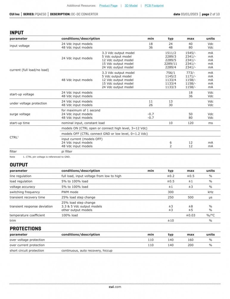 CUI PQAE50 datasheet page 2