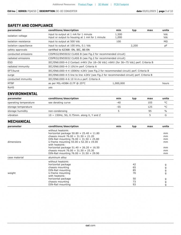 CUI PQAE50 datasheet page 3