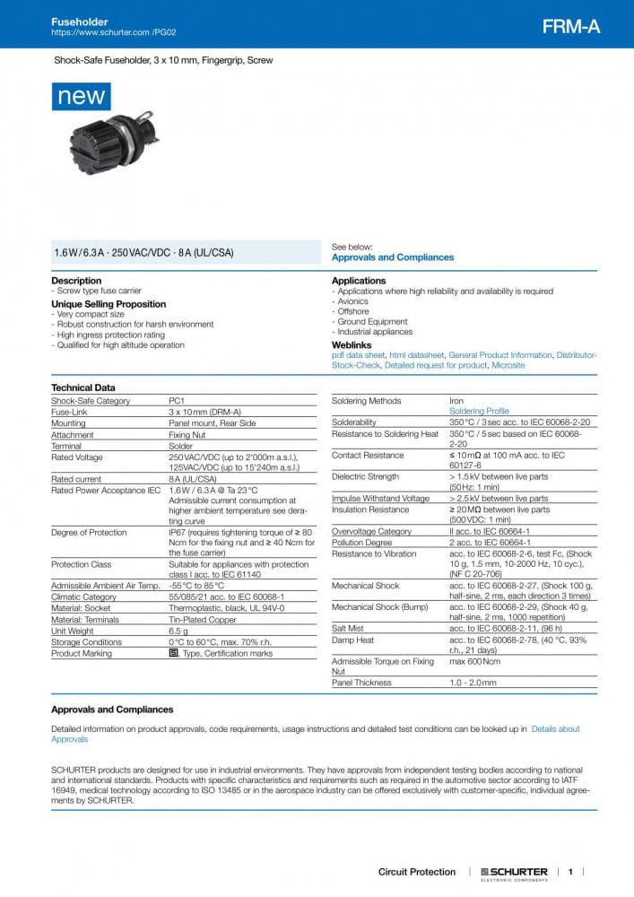SCHURTER 3-133-483 datasheet page 1