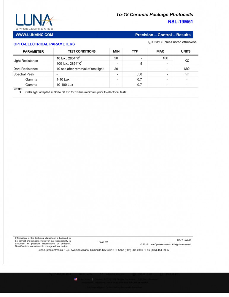 NSL-19M51 product datasheet page 2