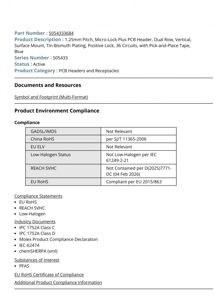 MOLEX 5054333684 product document image 1