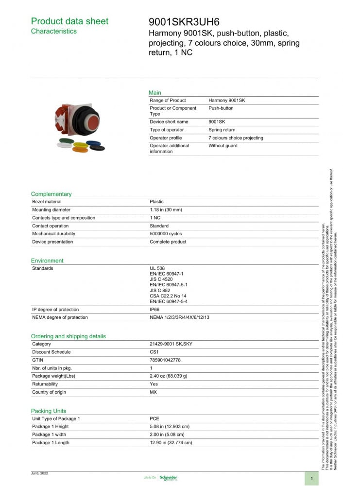 9001SKR3UH6 technical document page 1