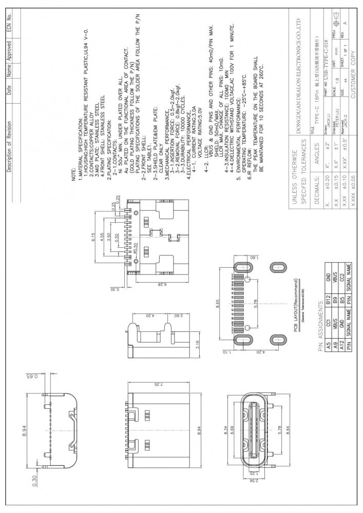 DEALON USB-TYPE-C-018 technical drawing