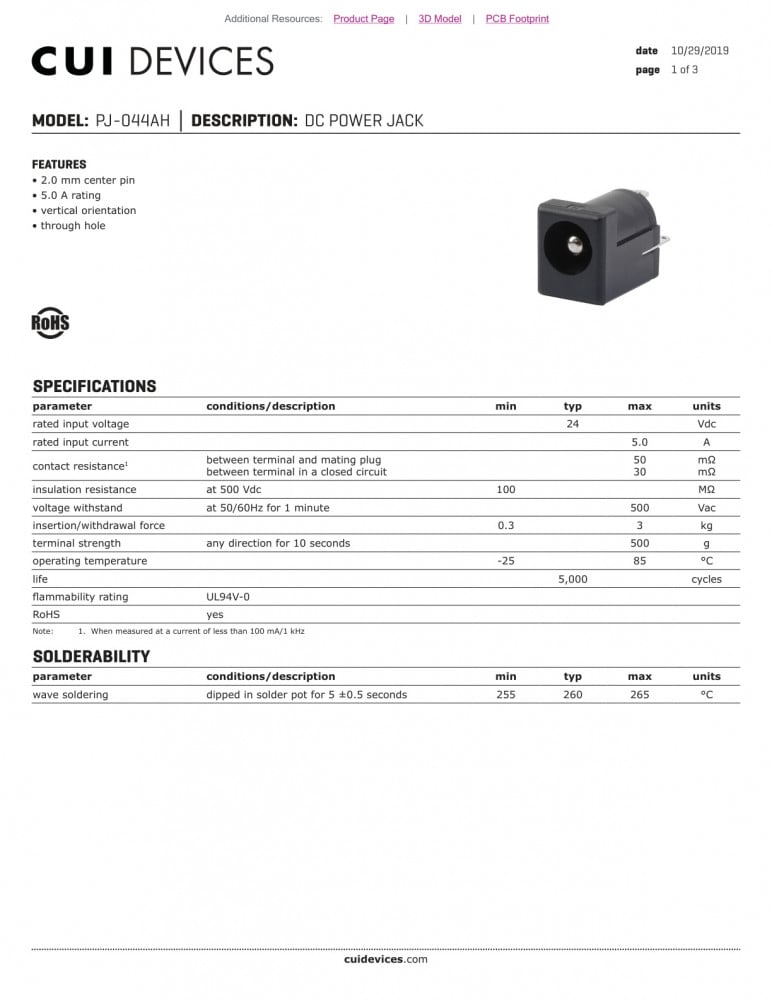 PJ-044AH technical document page 1