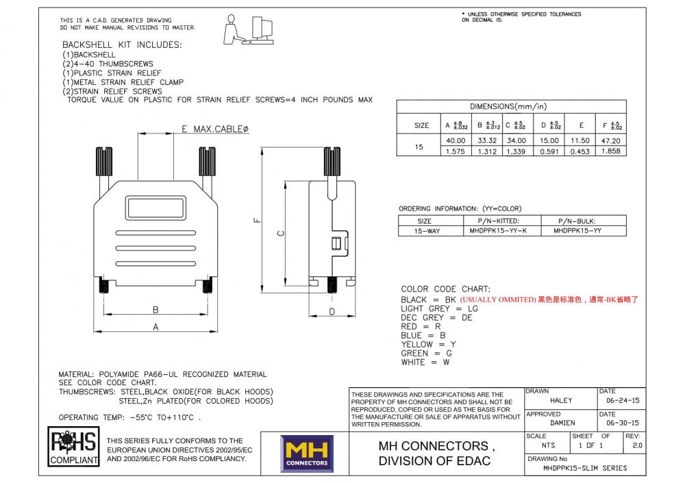 MHDPPK15 Slim Series technical drawing
