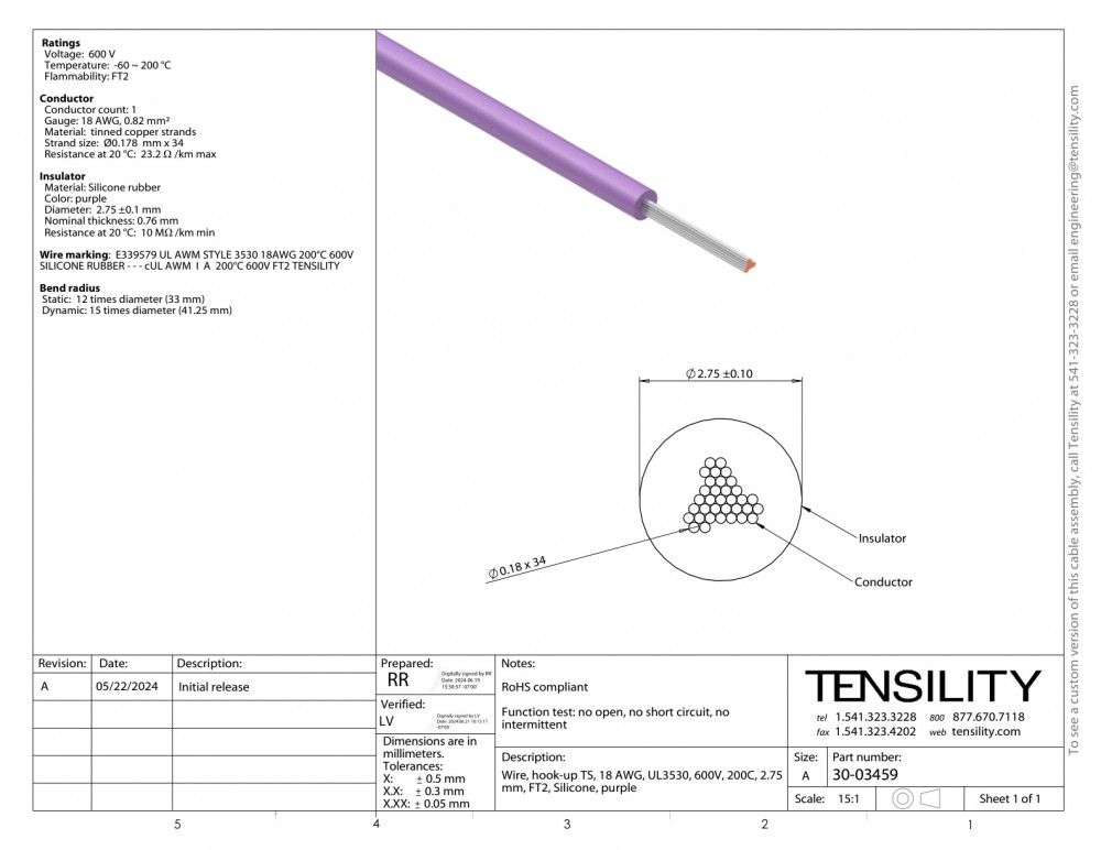 30-03459 product drawing and wire specifications