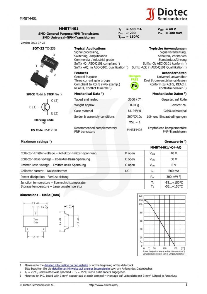 MMBT4401 datasheet page 1