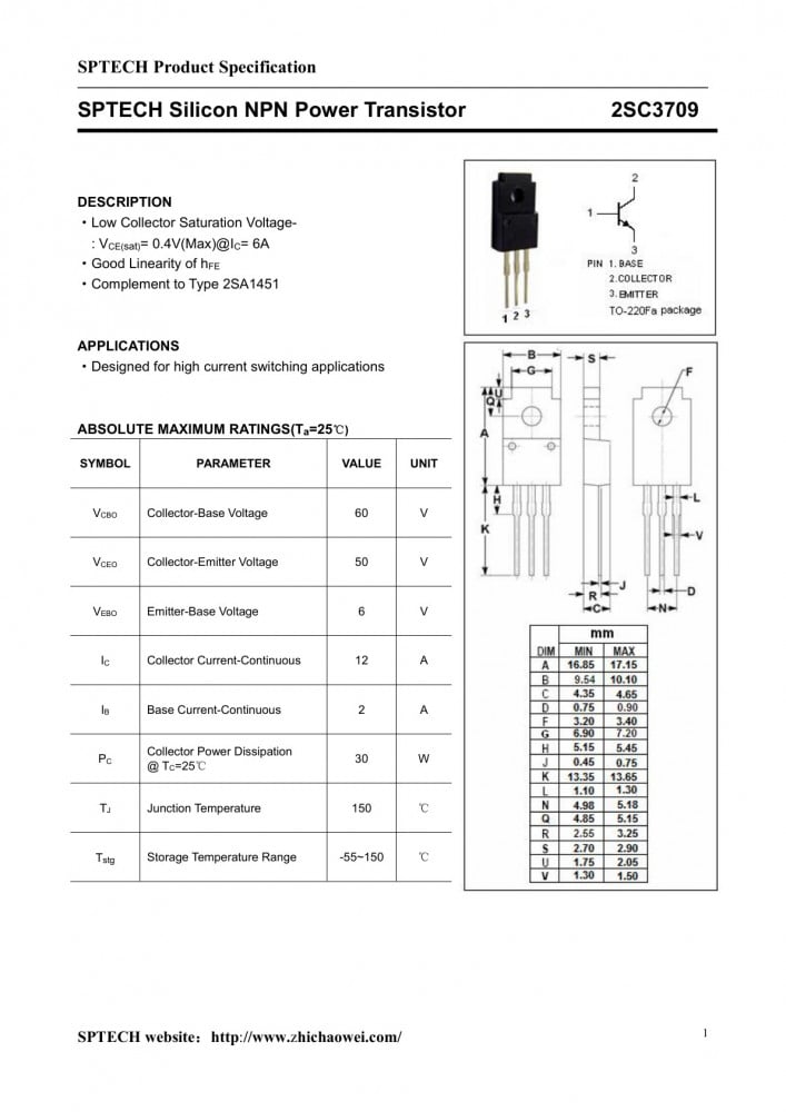 2SC3709 datasheet page 1