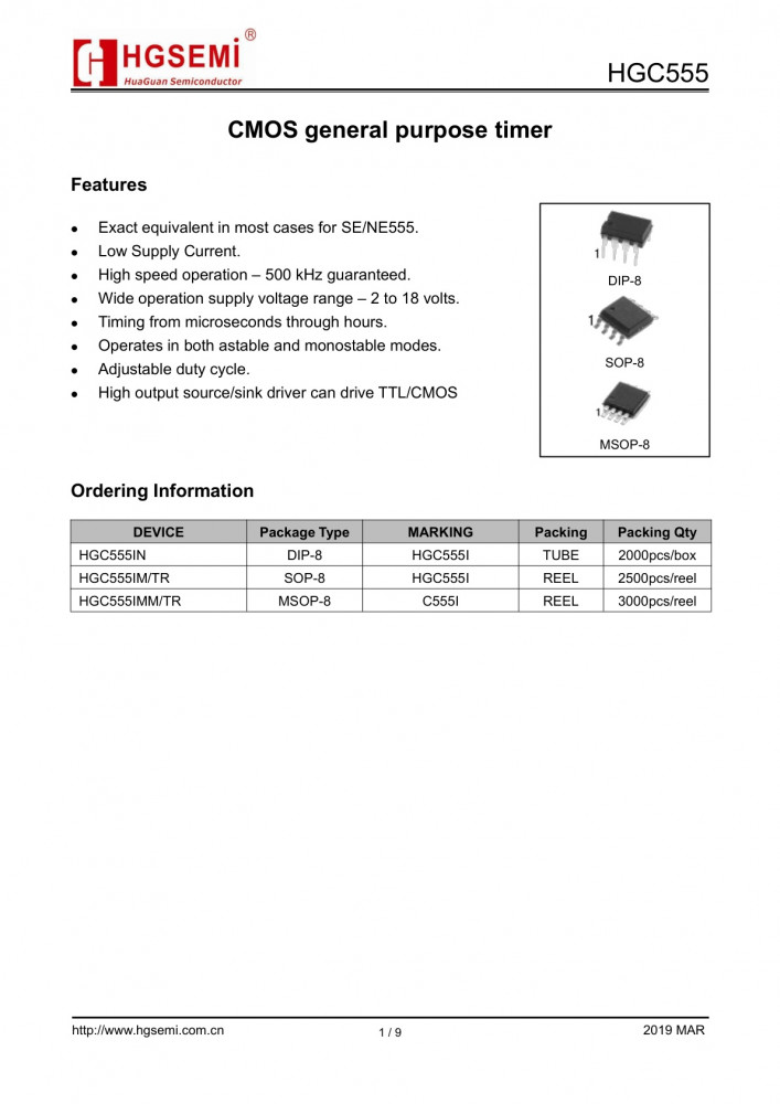 HGC555 datasheet page 1