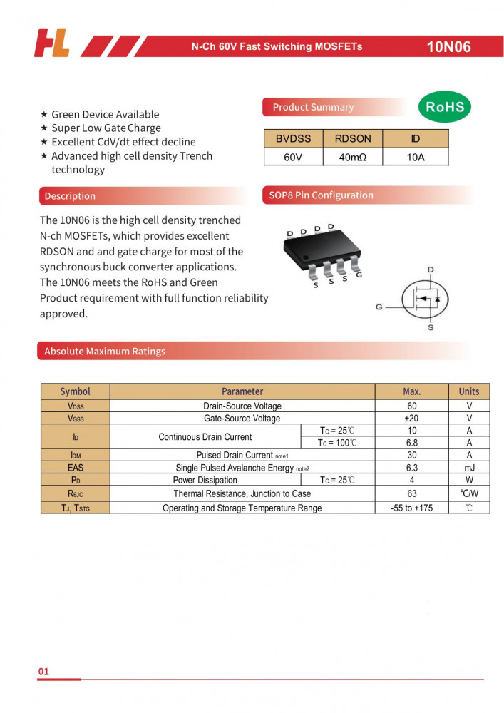 HL 10N06 datasheet page 1