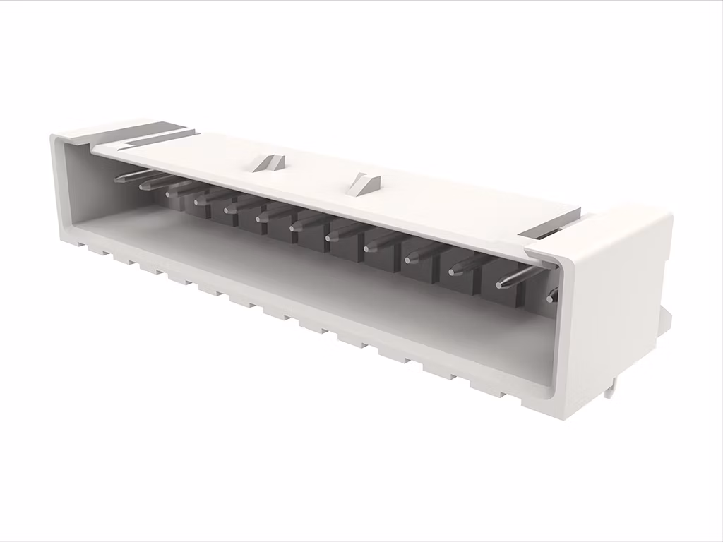 2.50mm Pitch, Mini-Lock PCB Header, Single Row, Right-Angle, Through Hole with Kinked Pins, Tin Plating, Positive Lock, 15 Circuits, Tray, 3.40mm PC Tail Length, Glow-Wire Capable, Natural
