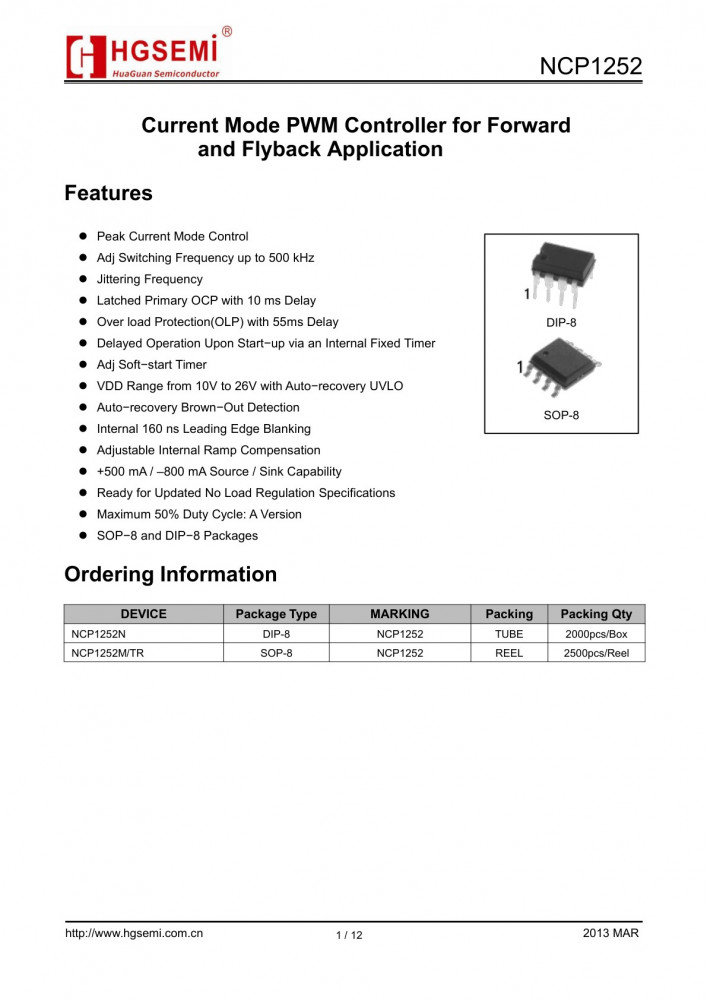 NCP1252N technical document page 1