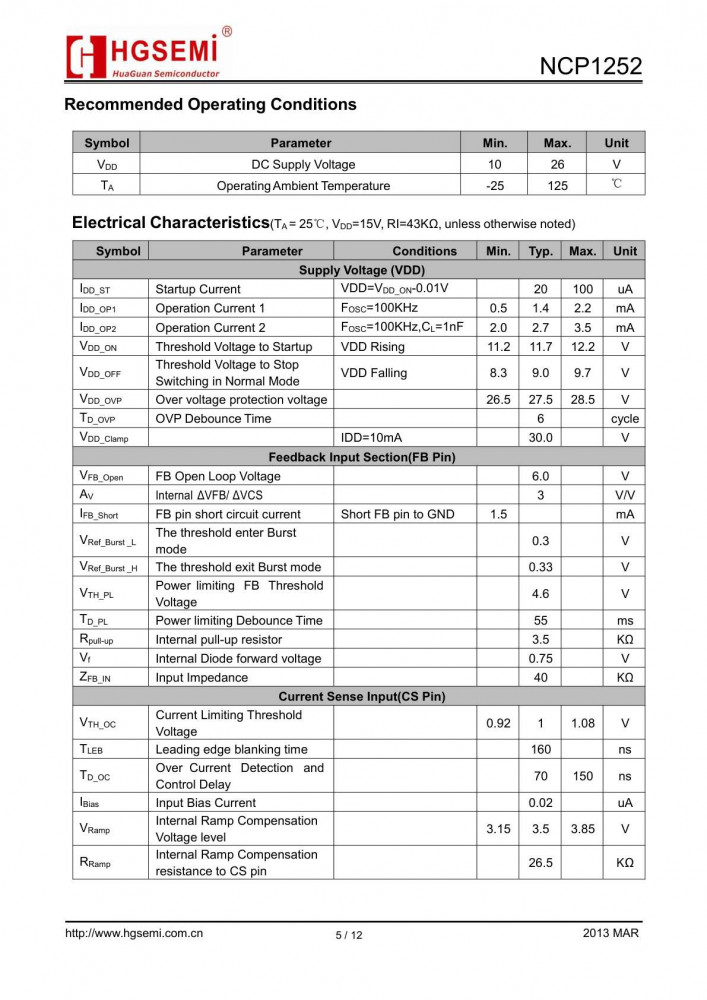 NCP1252N technical document page 5