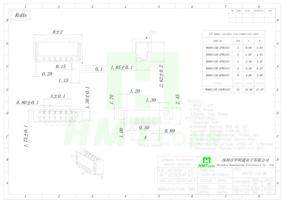 HMTCONN W0801130-10PW2431 product drawing preview