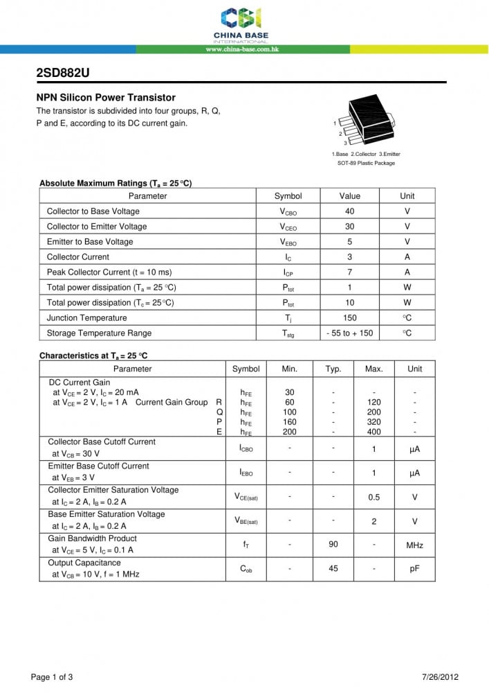 2SD882PU datasheet page 1