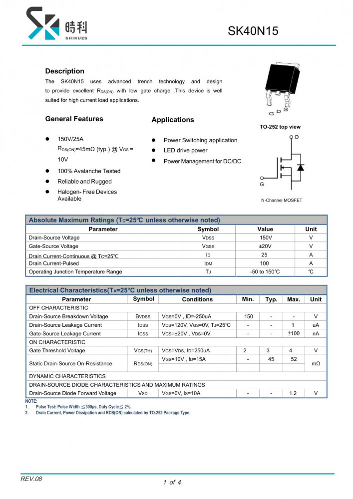 SK40N15 datasheet page 1