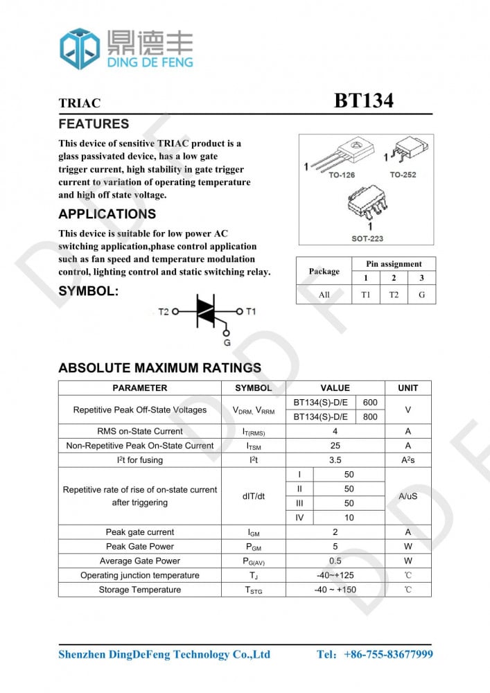 BT134-600-TO-252 technical document page 1
