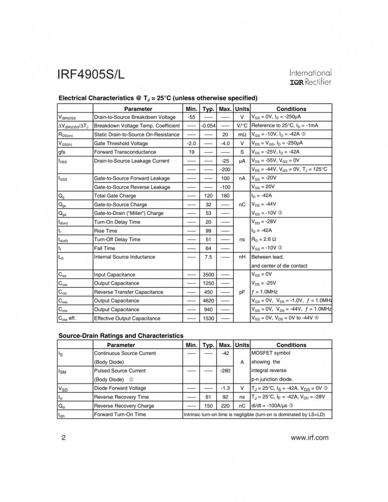 IRF4905STRLPBF datasheet page 2