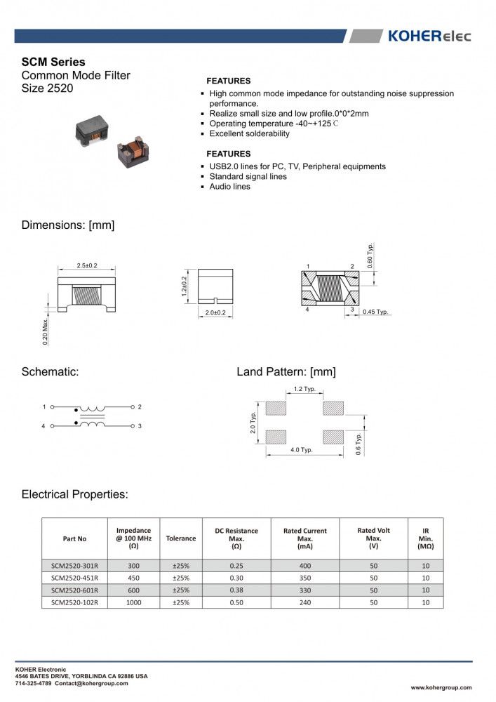 SCM2520 series datasheet page 1