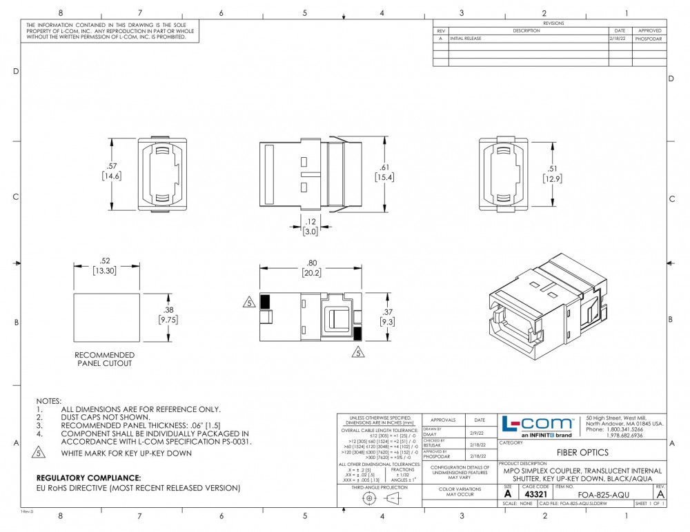 L-com FOA-825-AQU technical drawing preview