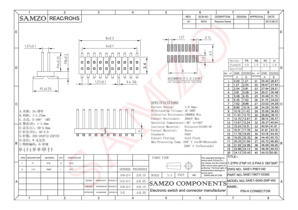 SAMZO 5AIE1 connector technical drawing