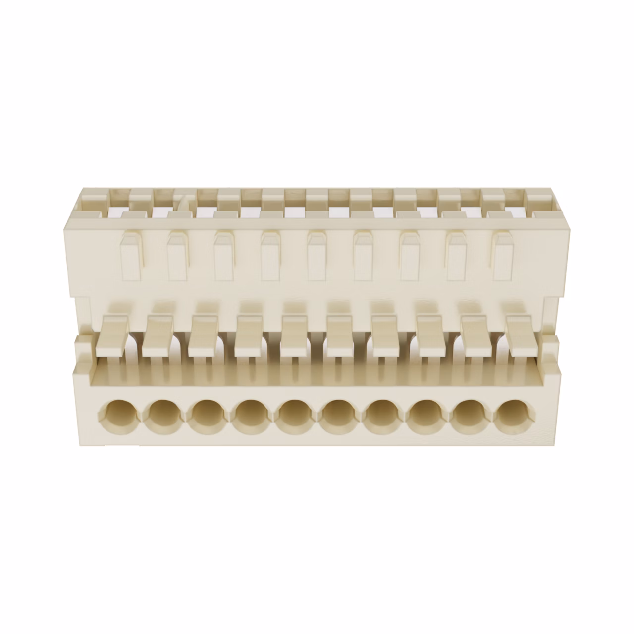 Appli-Mate RAST 2.5 Connector, 2.50mm Pitch, Female, 10 Circuits, Positions A and K Removed, Polarizing Rib Between 2/3, Locking Pips, Slotted Endwalls, Tin Plating for sale