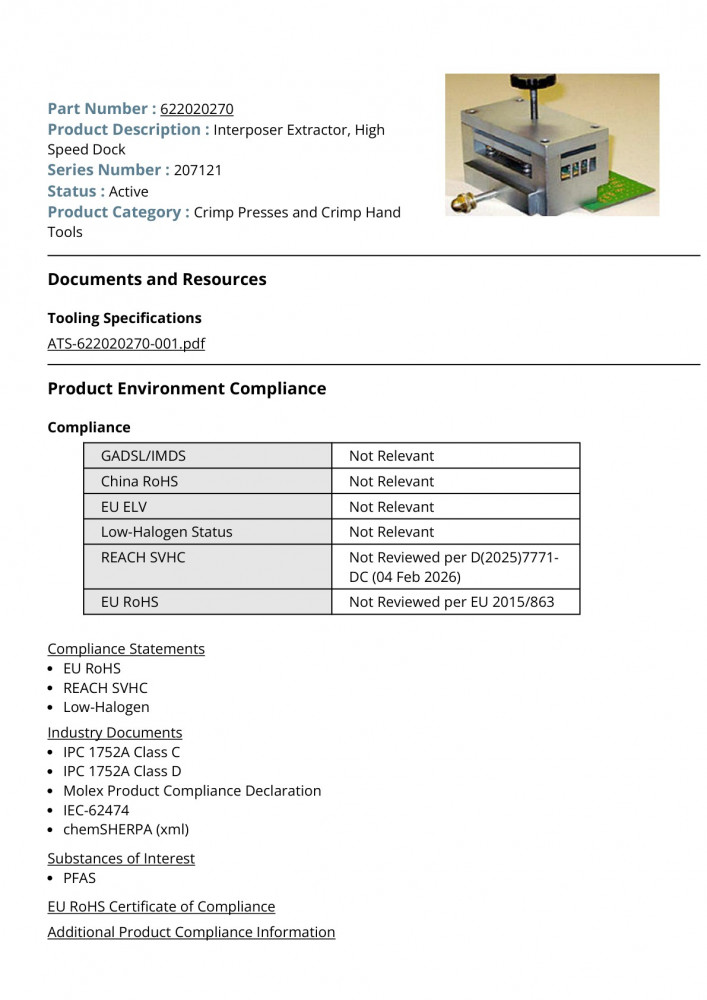 Tooling specification document, page 1