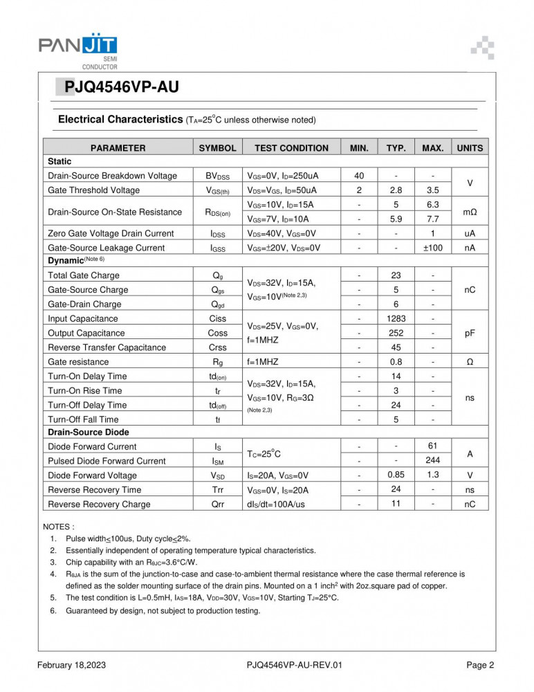 PJQ4546VP-AU datasheet page 2
