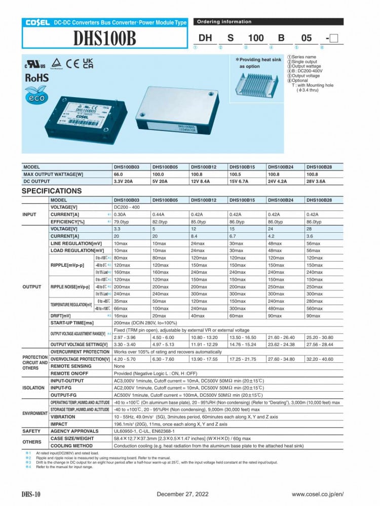 Cosel DHS series datasheet page 10