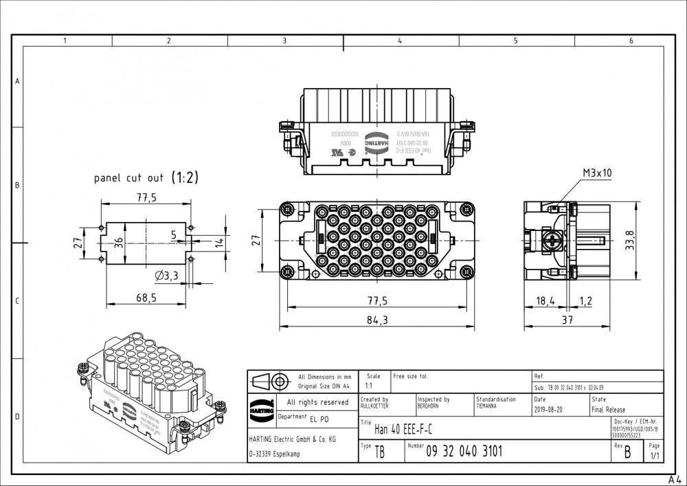 Harting 09320403101 technical drawing