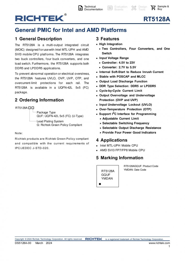 RT5128A technical document preview, page 1