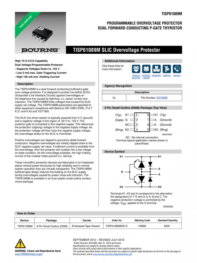 TISP61089MDR-S datasheet page 1