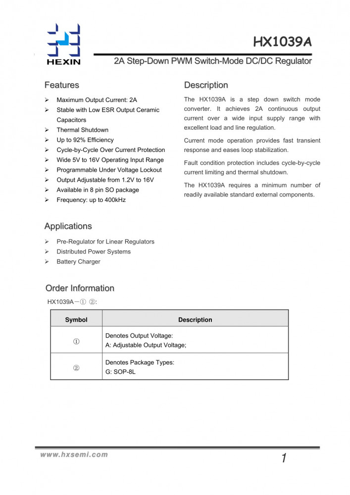 HX1039A-AGC datasheet page 1