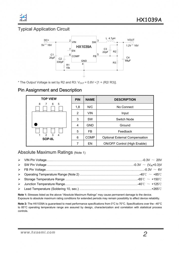 HX1039A-AGC datasheet page 2