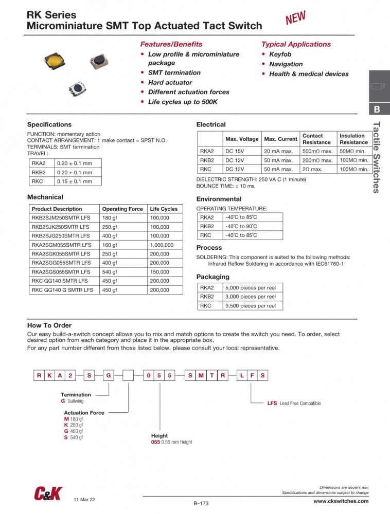 C&K RK Series technical document page 1
