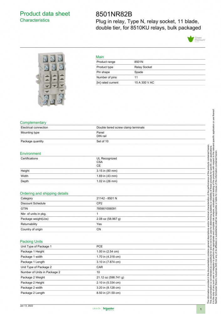 8501NR82B technical document page 1