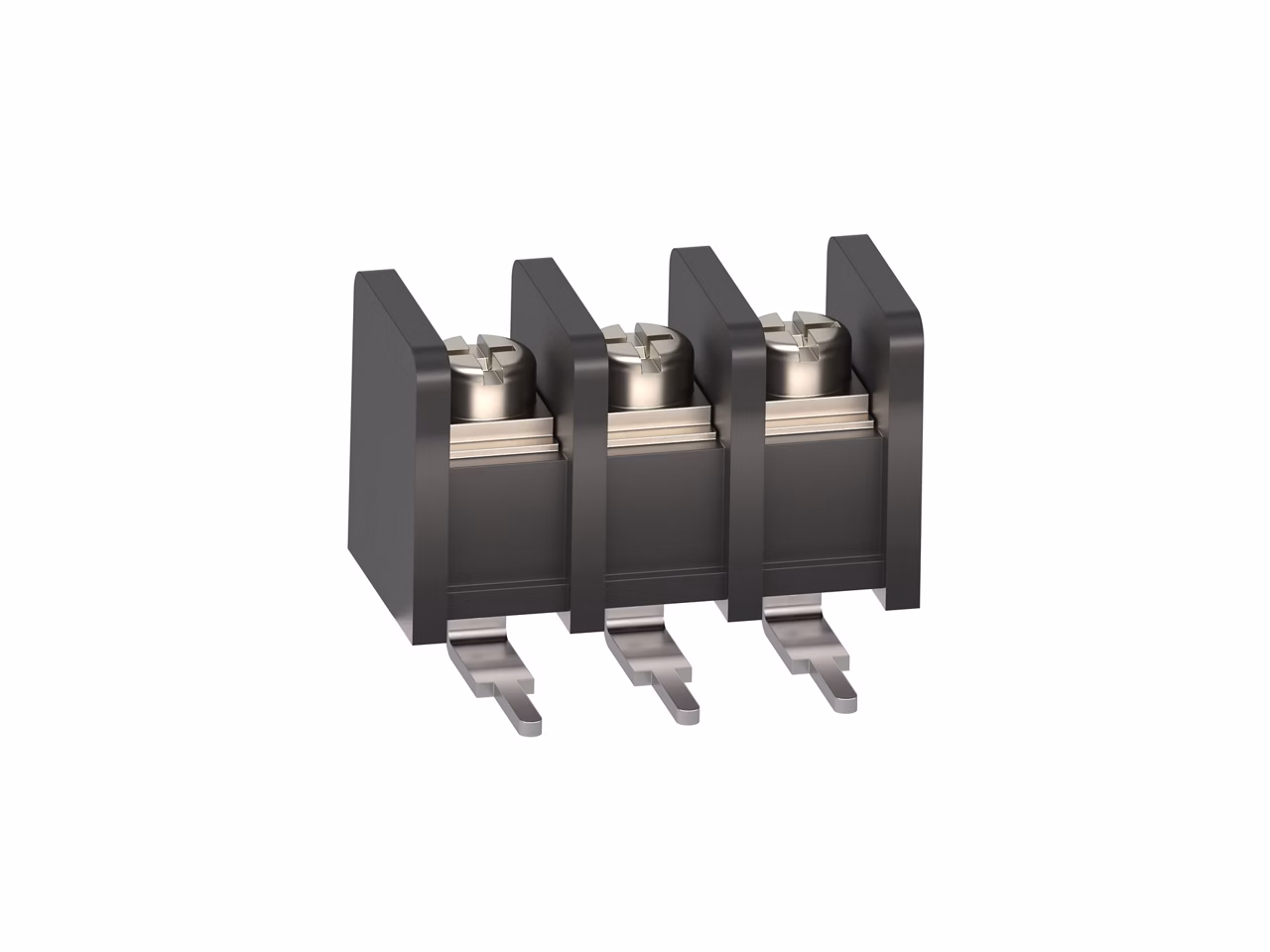 8.26mm Pitch, Single Row, Tri-Barrier Terminal Strip, with Mounting Ends, Black, Steel Screws, 10 Circuits
