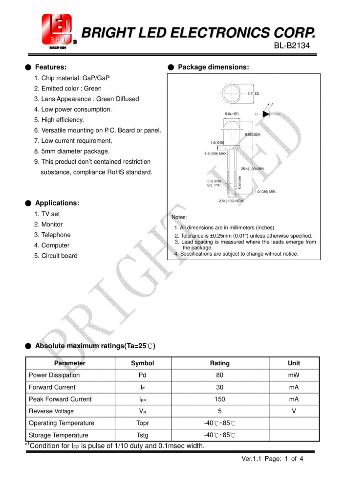 BL-B2134 datasheet page 1