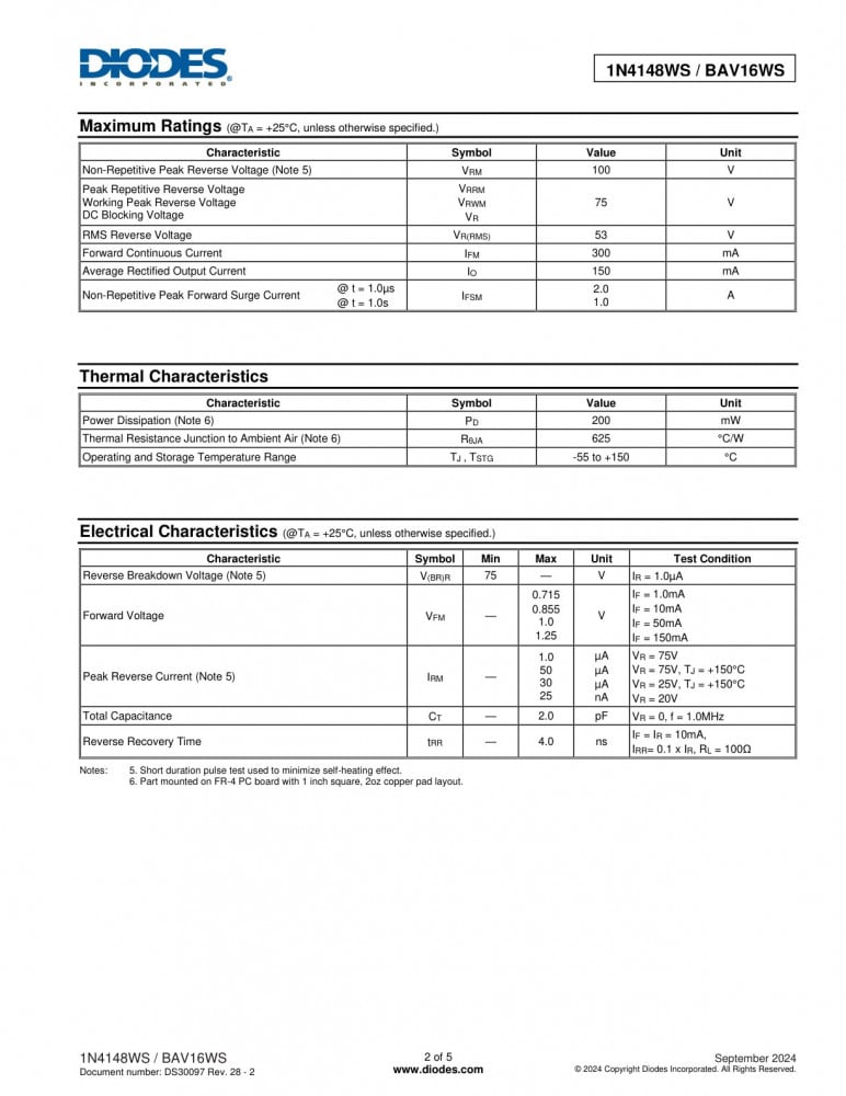 1N4148WS-7-F datasheet page 2