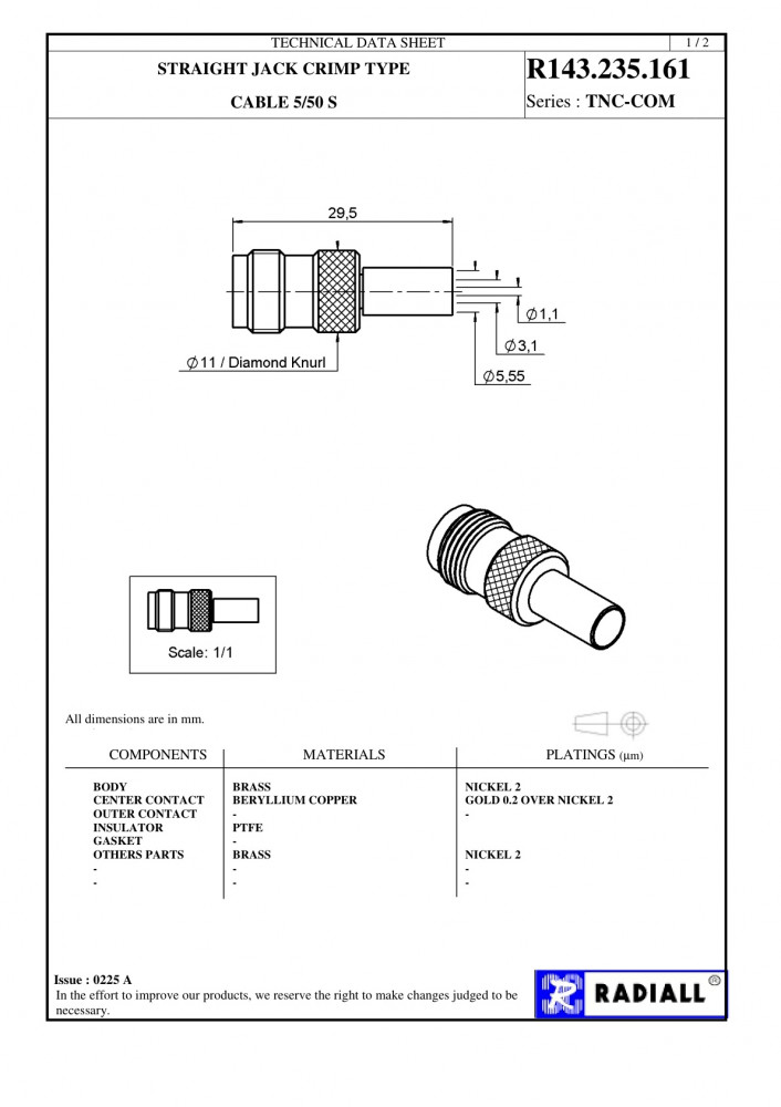 Radiall R143235161 technical document, page 1