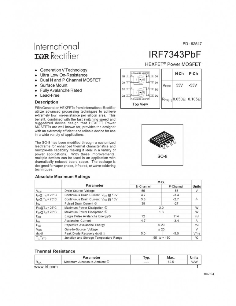 IRF7343TRPBF datasheet page 1
