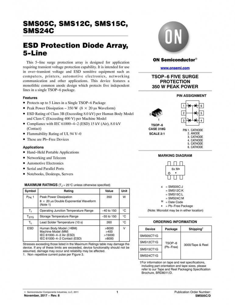SMS15CT1G datasheet page 1