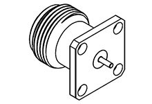 N Jack, Straight, 4-Hole Flange Mount, with O-Ring, Brass Body, Nickel (Ni) Plated, Candlestick Contact, 11.00mm Length, Tray, 50 Ohms