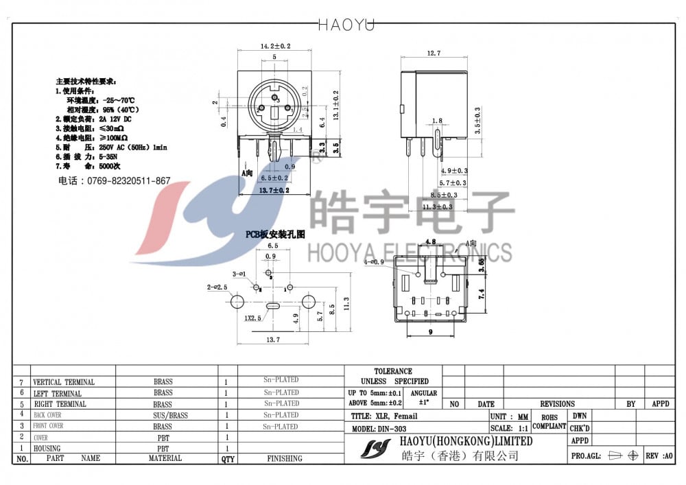 HOOYA DIN-303 technical drawing page