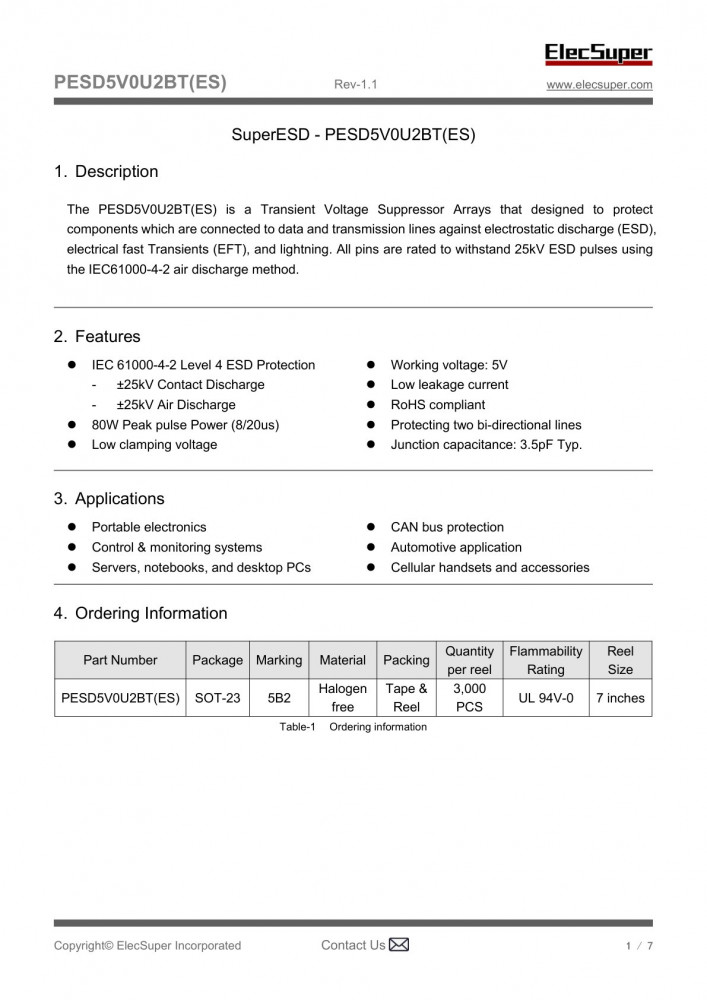 PESD5V0U2BT(ES) datasheet page 1