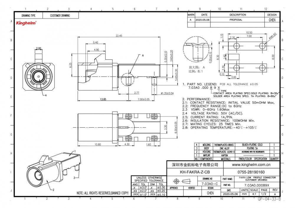 Kinghelm KH-FAKRA-Z-CB technical drawing page 1