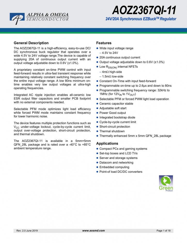 AOZ2367QI-11 datasheet page 1
