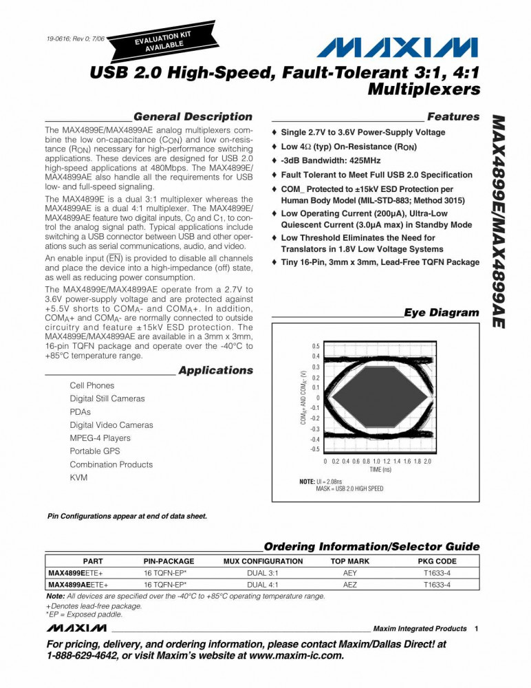 MAX4899AE datasheet page 1