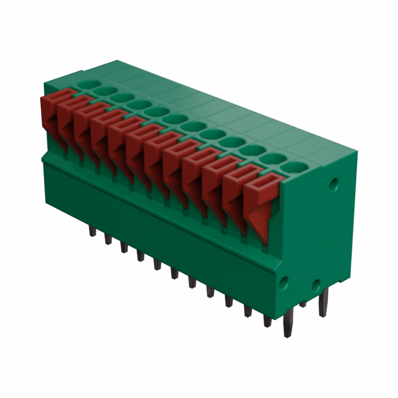 2.54mm Pitch, Eurostyle Fixed-Mount Push-Button Terminal Block, Vertical, 6A, 26-18 AWG, Green, 12 Circuits for sale