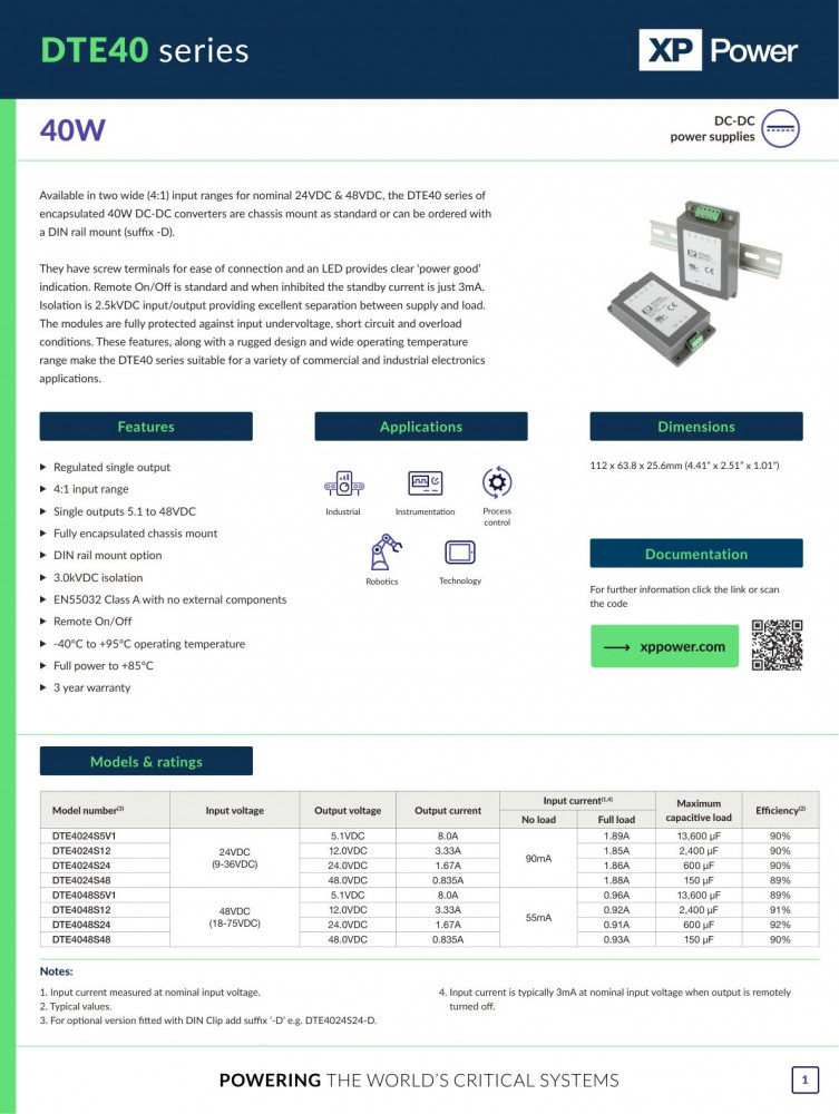 DTE40 series datasheet page 1
